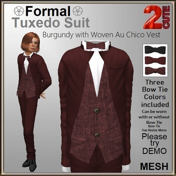 Second Life Marketplace - Formal Tuxedo Suit [2cute] Burgundy-Woven Au ...